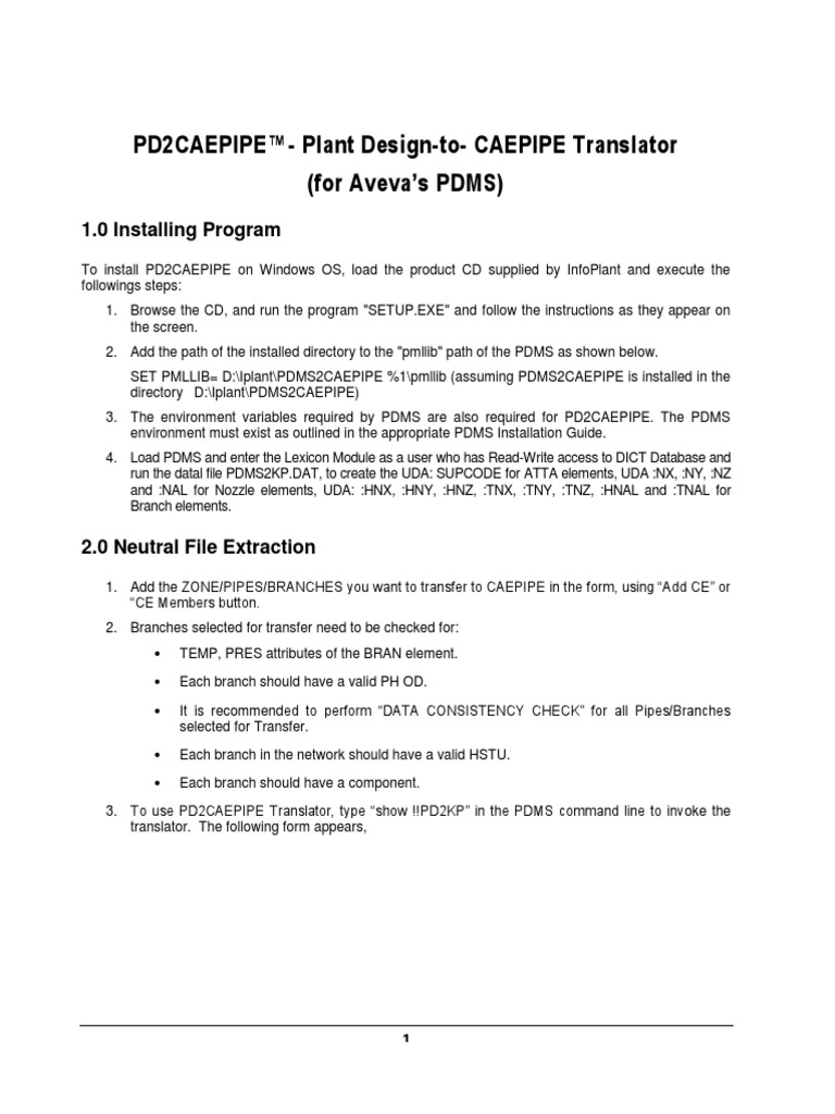 PD2CAEPIPE™-Plant Design-To - CAEPIPE Translator (For Aveva's PDMS) | PDF | Pipe (Fluid ...