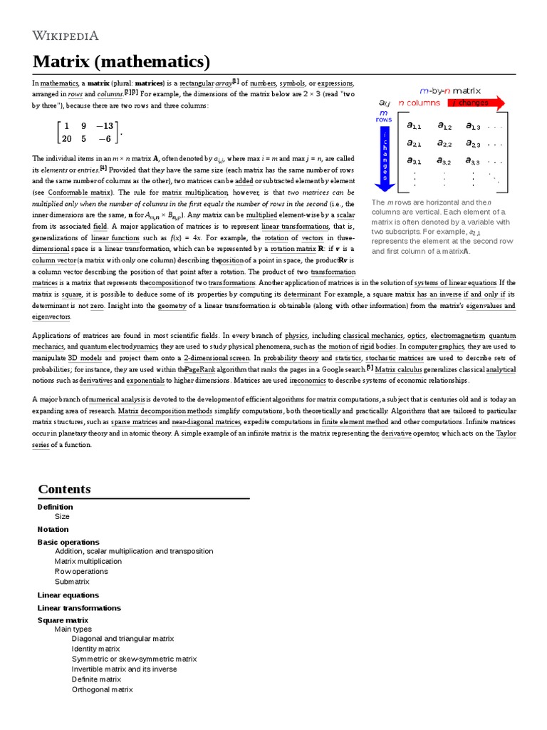 Matrix (Mathematics) | PDF | Determinant | Matrix (Mathematics)