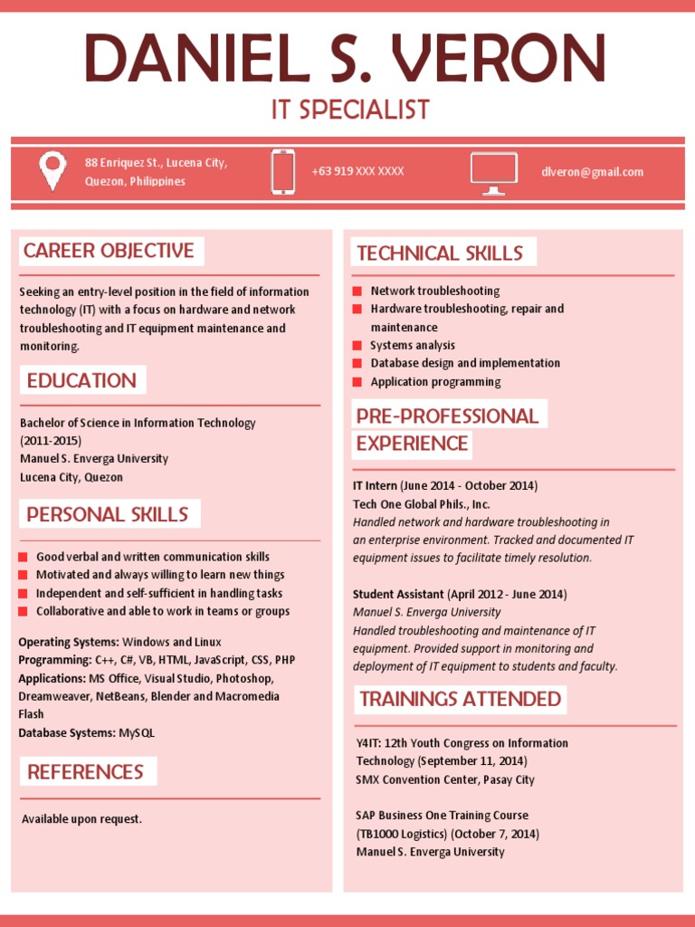 It Specialist: Career Objective Technical Skills | PDF | Computing ...