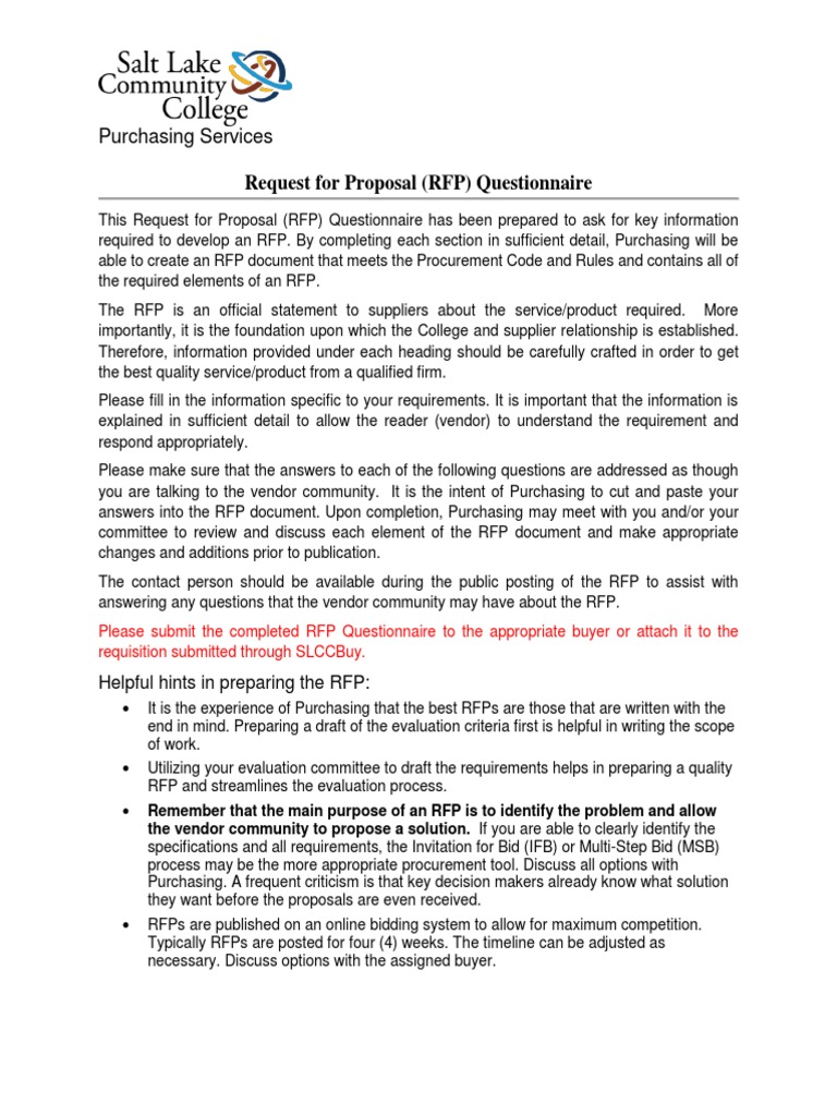 RFP Questionnaire | PDF | Request For Proposal | Business