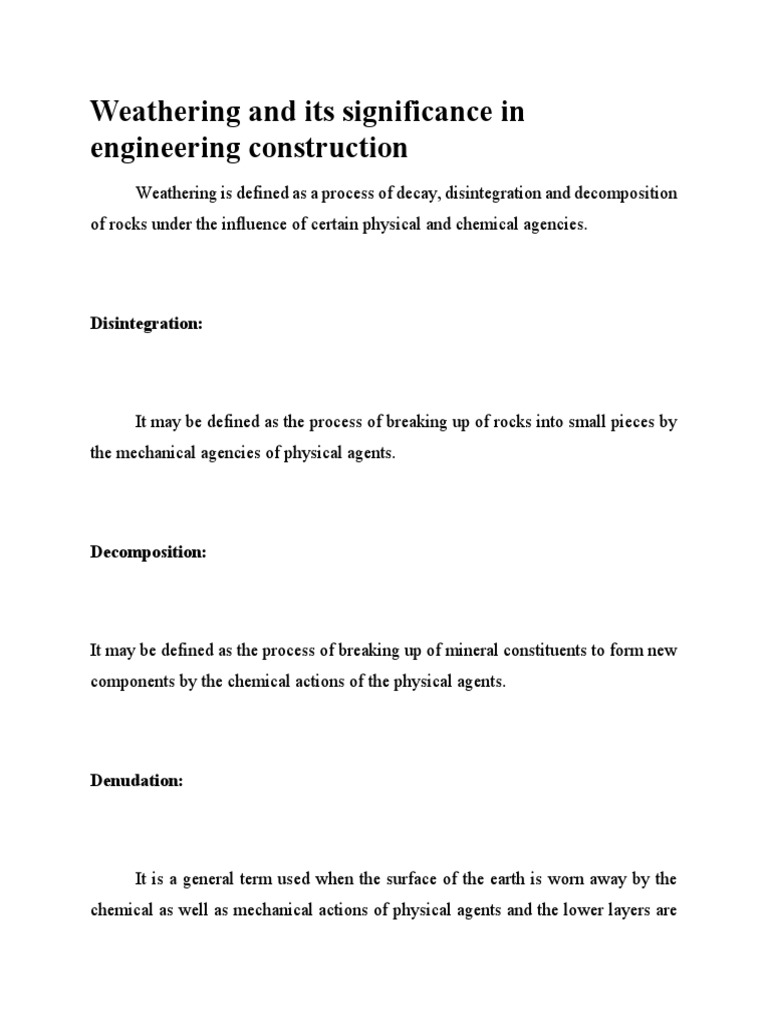 Weathering and Its Significance in Engineering Construction | PDF ...