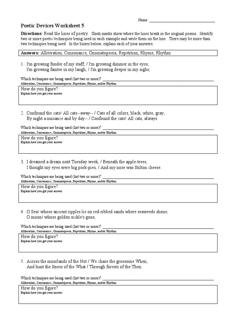 Poetic Devices Worksheet | PDF | Rhyme | Poetry