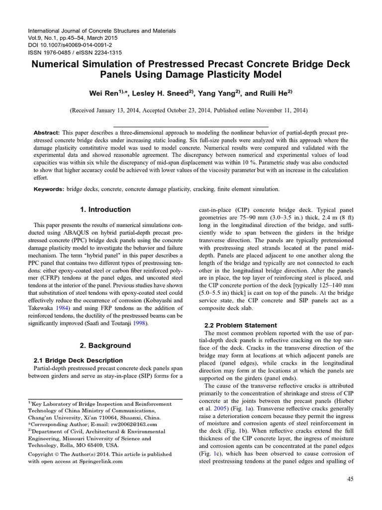 Numerical Simulation of Prestressed Precast Concrete Bridge Deck Panels Using Damage Plasticity ...
