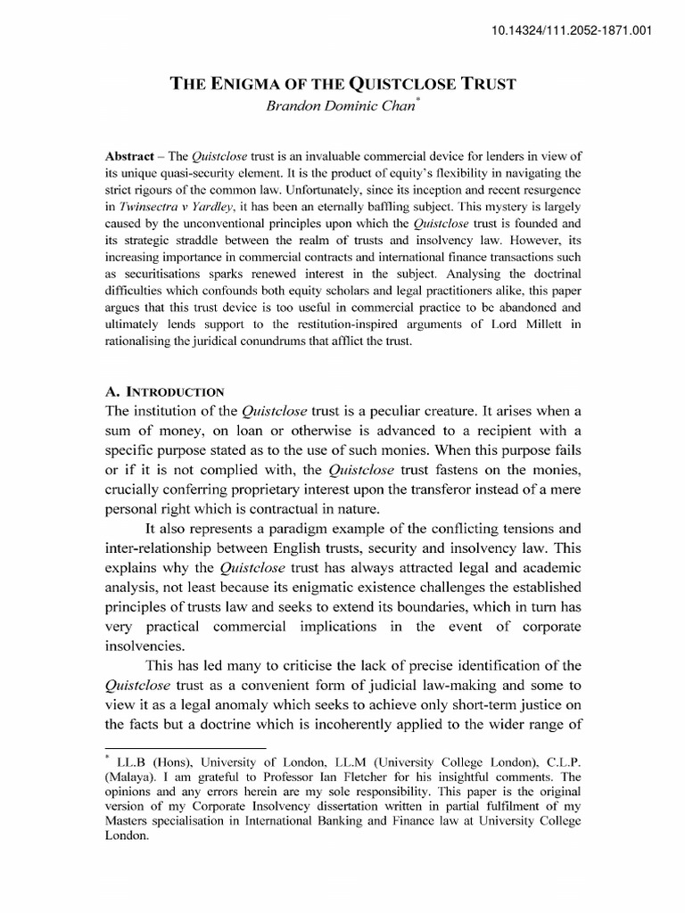 2UCLJLJ1 - Quistclose Trusts - 2 | PDF | Trust Law | Common Law