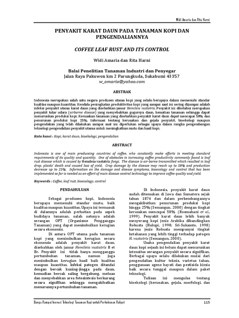 Penyakit Karat Daun Pada Tanaman Kopi Dan Pengendaliannya - 1 PDF | PDF ...