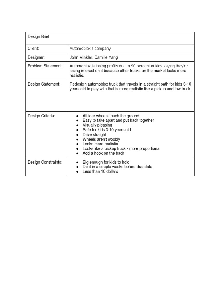 Design Brief For Truck Ied | PDF | Business | Technology & Engineering