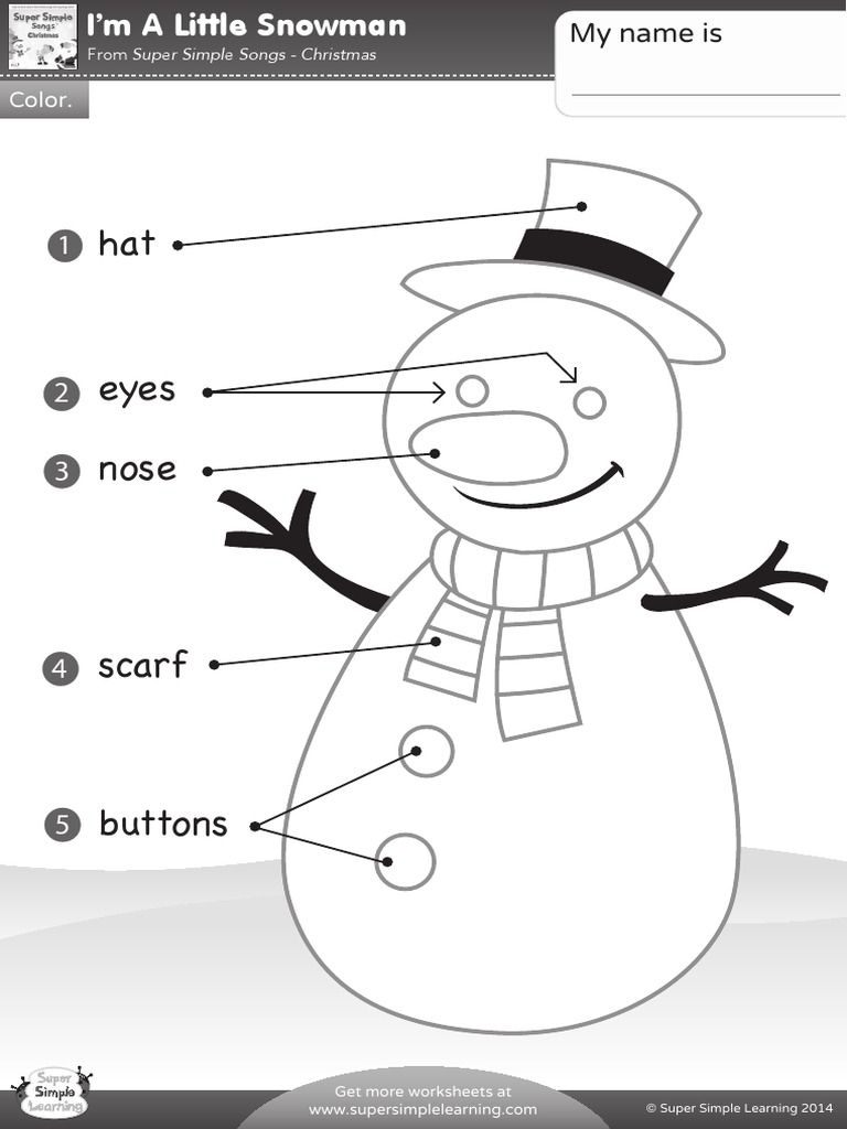 Im A Little Snowman Worksheet Vocabulary Coloring 2 BW | PDF