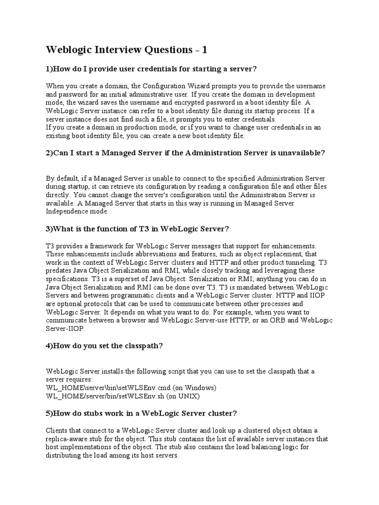 Weblogic Interview Questions | PDF | Server (Computing) | Hypertext Transfer Protocol