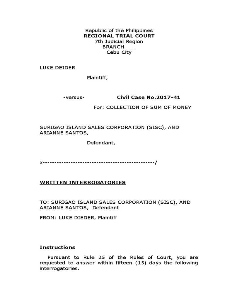 Interrogatories for SISC Debt Case | PDF | Interrogatories | Lawsuit