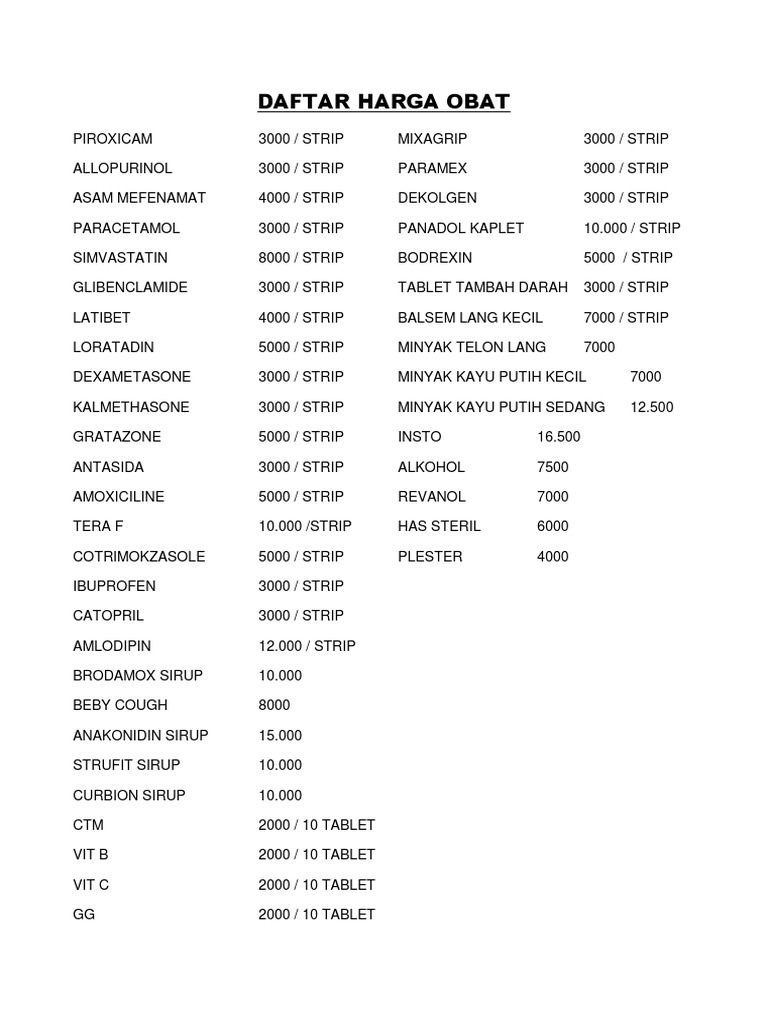 Daftar Harga Obat | PDF
