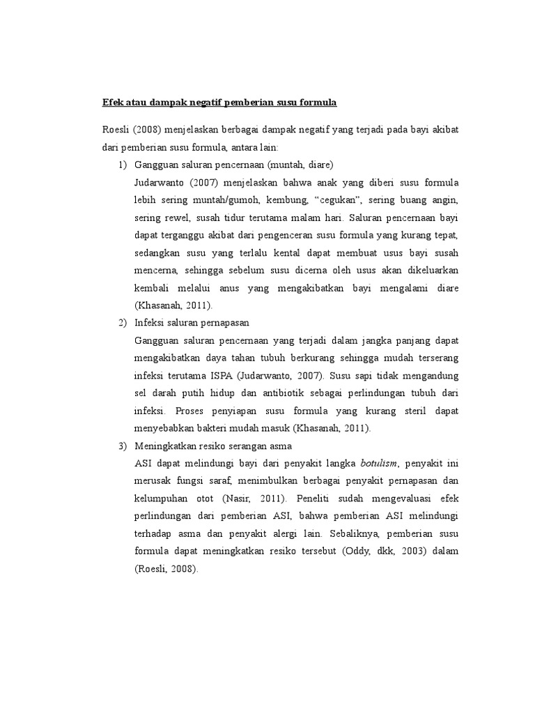 Efek Atau Dampak Negatif Pemberian Susu Formula | PDF