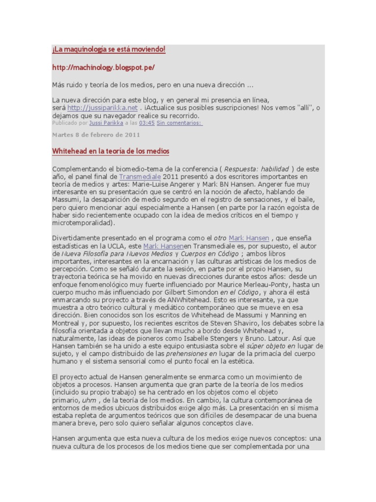 Jussi Parikka Maquinologia | PDF | Alfred North Whitehead | Science