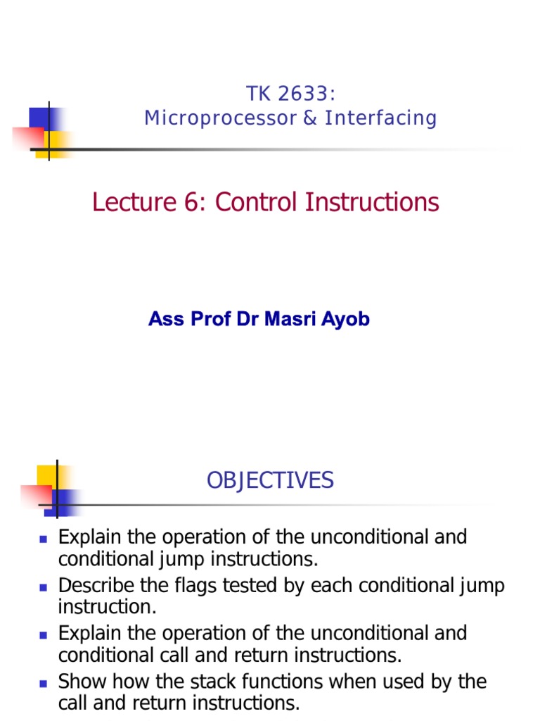 TK2633 Lecture6 Control Instructions | PDF | Subroutine | Digital Electronics