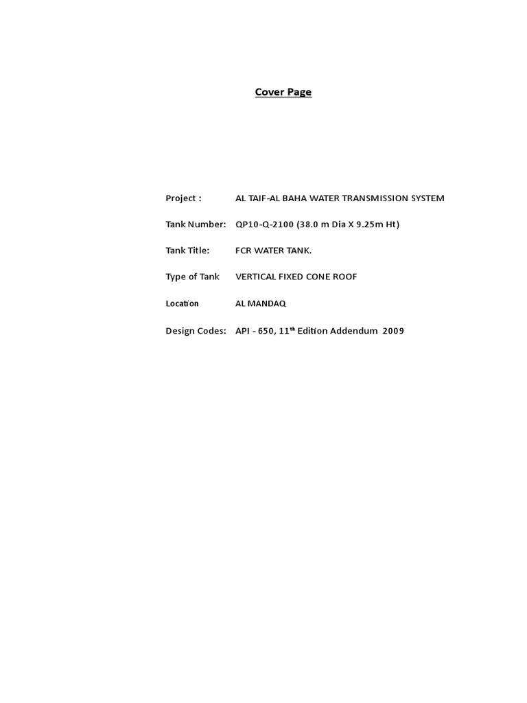 FCR Water Tank Design Calculations | PDF | Stress (Mechanics) | Pressure