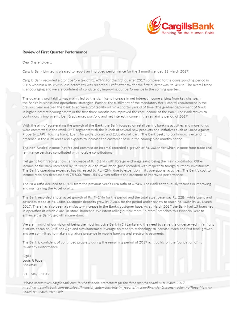 Review of First Quarter Performance | PDF | Capital Requirement | Banks