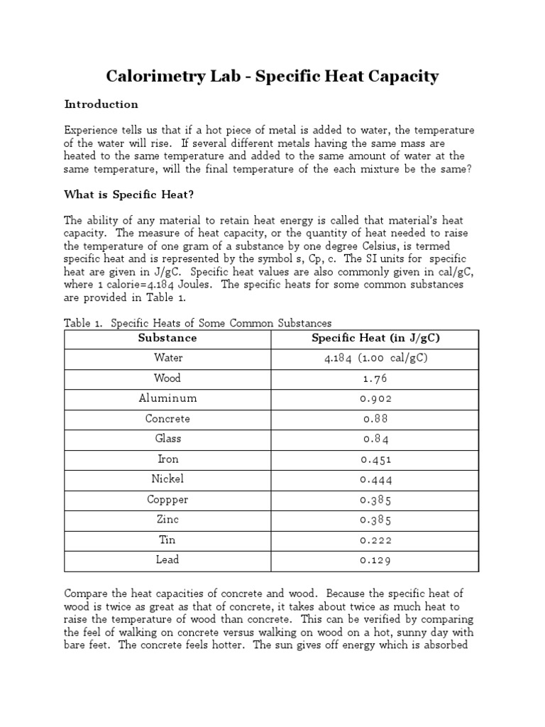 Calorimetry Lab | PDF | Heat Capacity | Heat