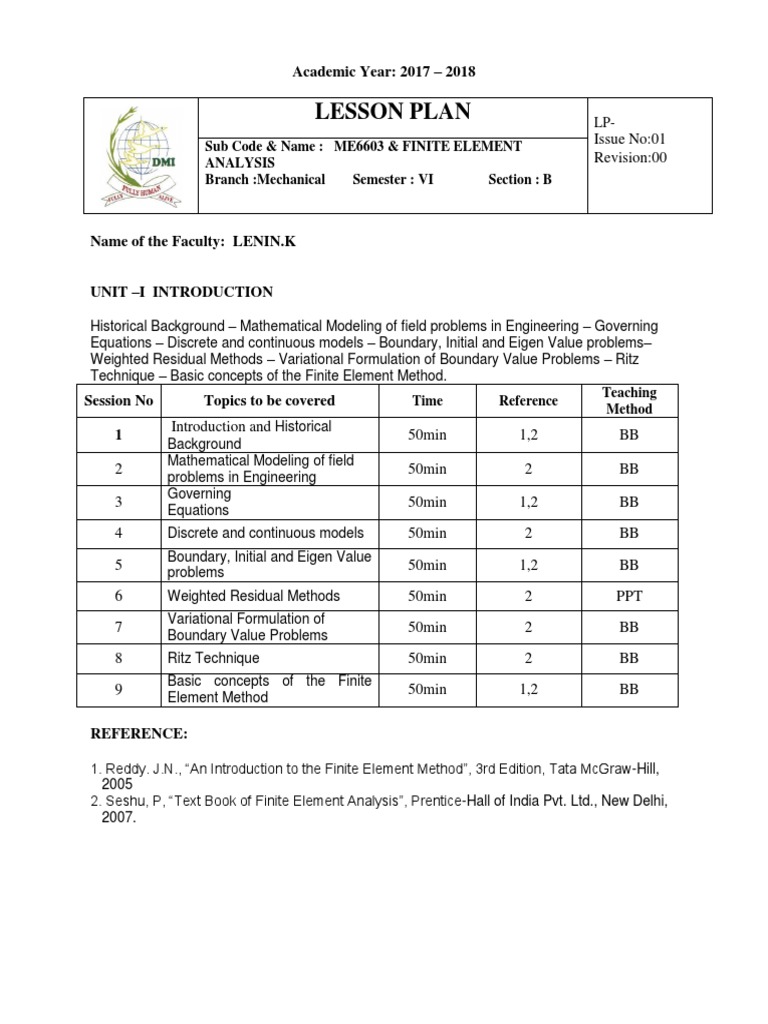 Lesson Plan Fea | PDF | Finite Element Method | Stress (Mechanics)