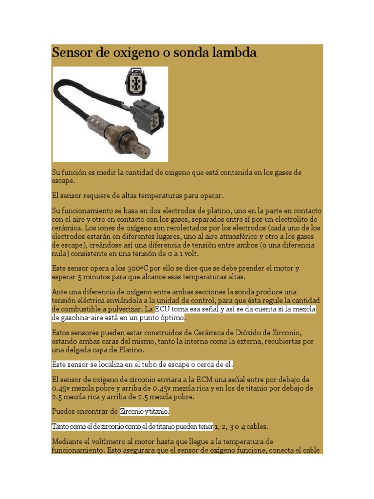 Sensor de Oxigeno o Sonda Lambda | PDF | Electromagnetismo | Ingeniería mecánica
