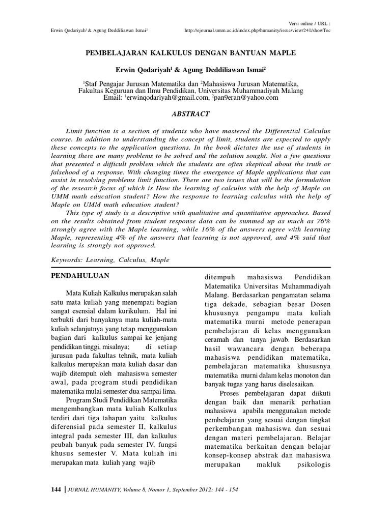 Pembelajaran Kalkulus dengan Maple | PDF