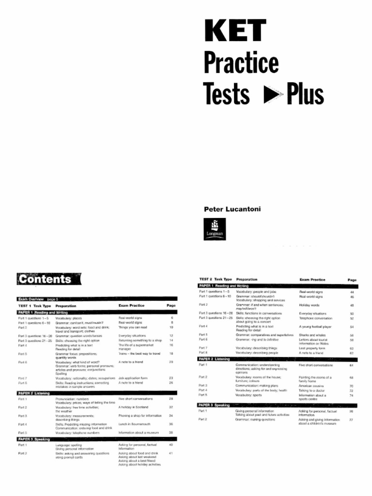 KET Practice Tests Plus - Tests 1 To 4 Peter Lucantoni | PDF
