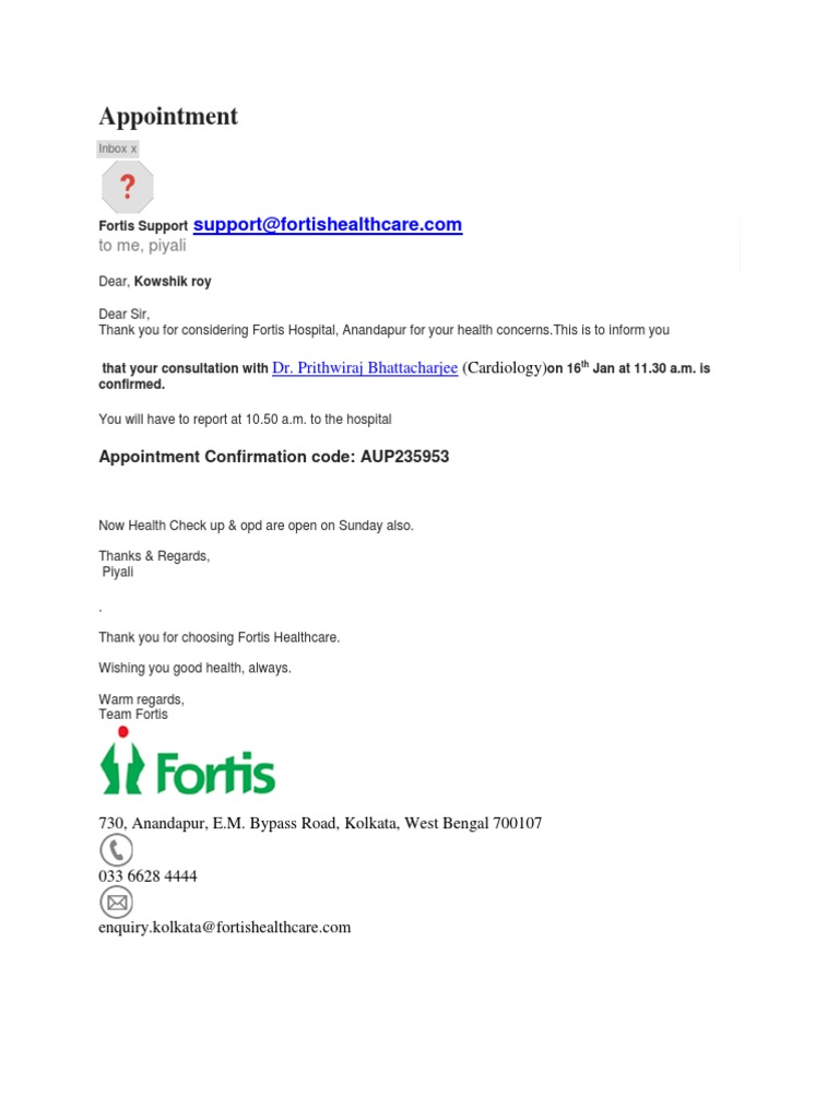 Appointment Fortis | PDF