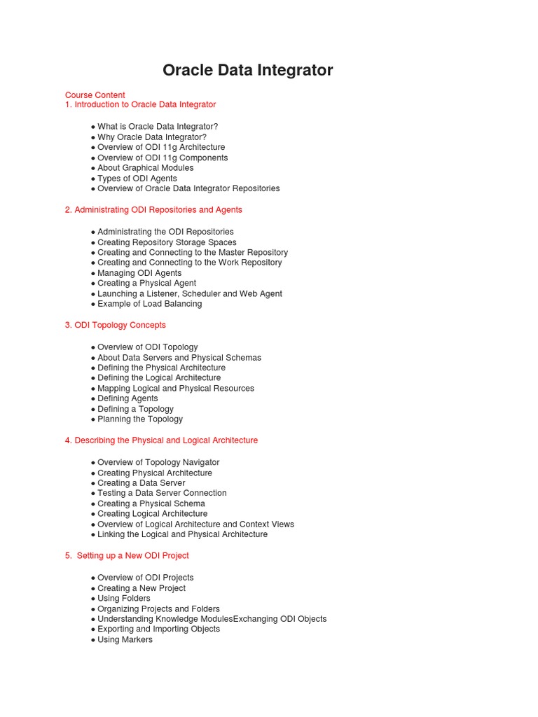 Course Content 1 Introduction To Oracle Data Integrator Pdf Oracle Database Interface