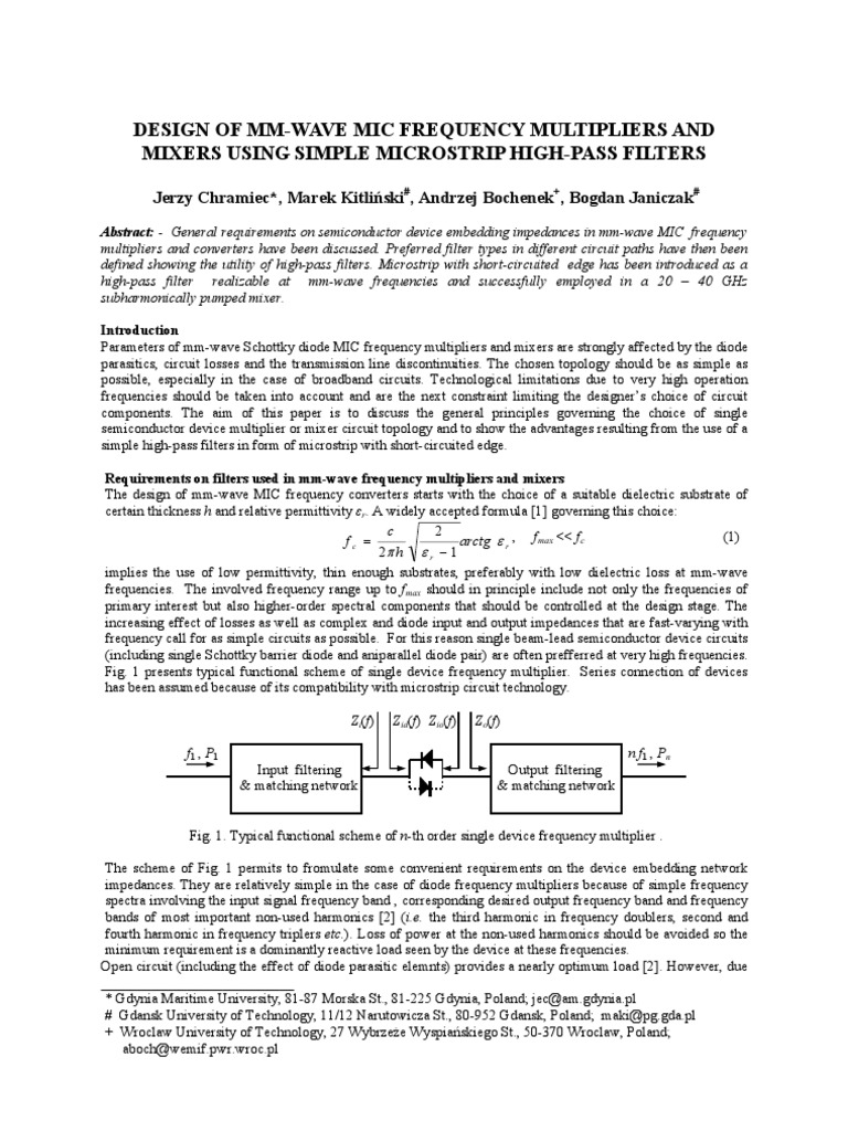 Design of Mm-Wave Mic Frequency Multipliers and Mixers Using Simple ...