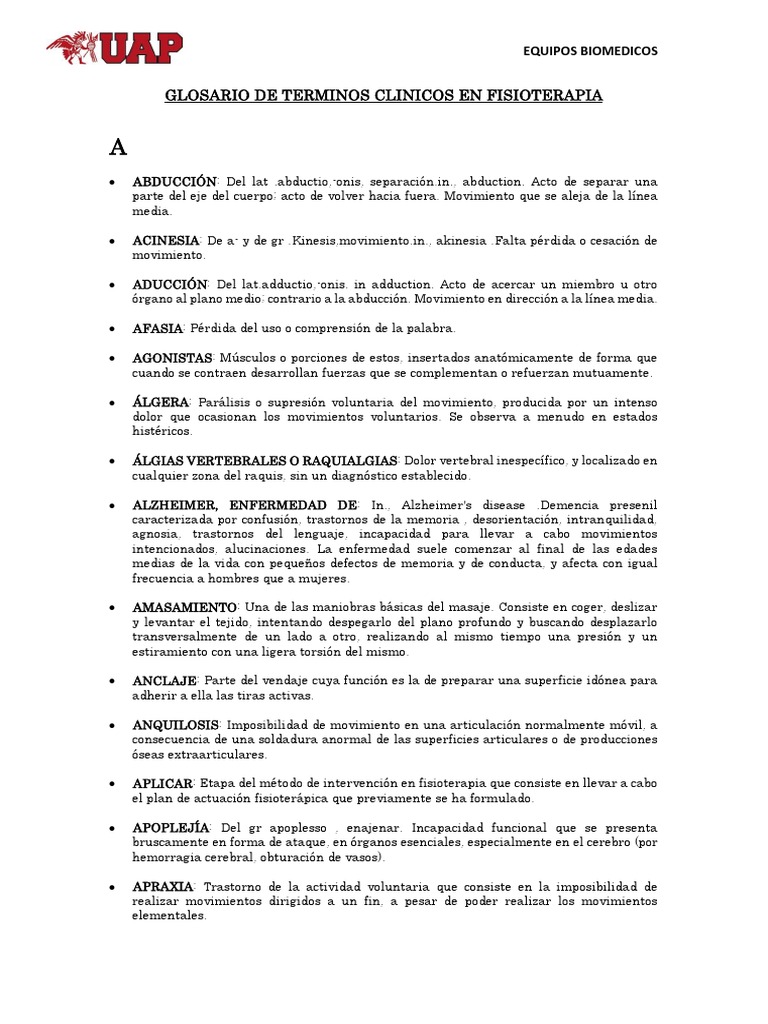 Glosario de Terminos Clinicos en Fisioterapia | Descargar gratis PDF ...