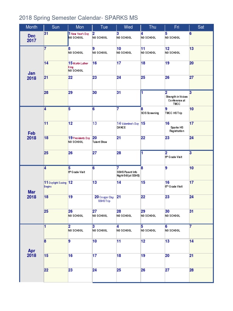 Spring 2018 Calendar | PDF | Violence | Sports