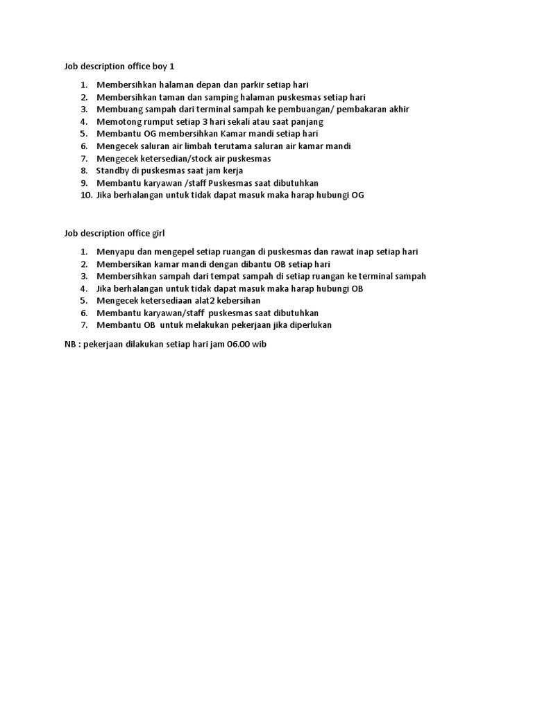Deskripsi Pekerjaan Office Boy dan Girl | PDF