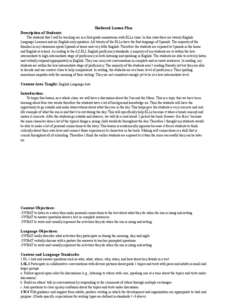 Sheltered Lesson Plan | PDF | Educational Assessment | Vocabulary