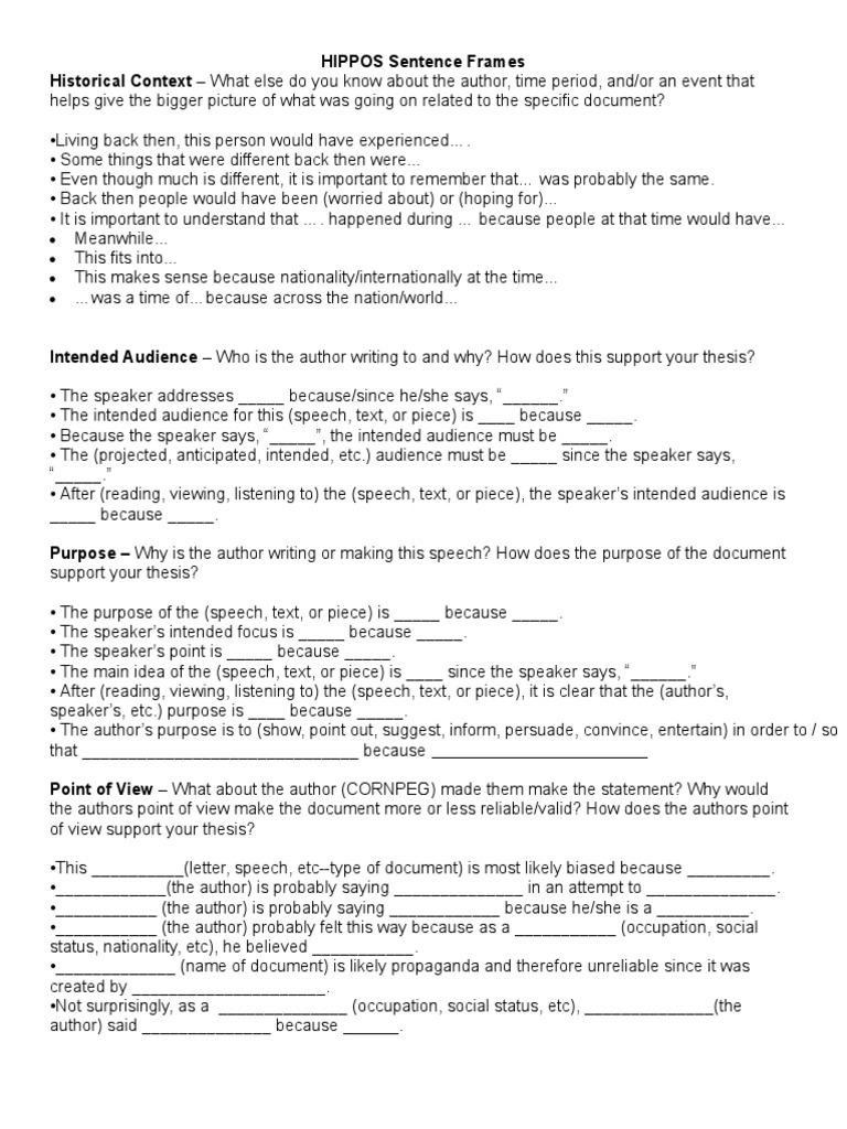 HIPP Analysis Sentence Starters Guide | PDF | Cognitive Science ...