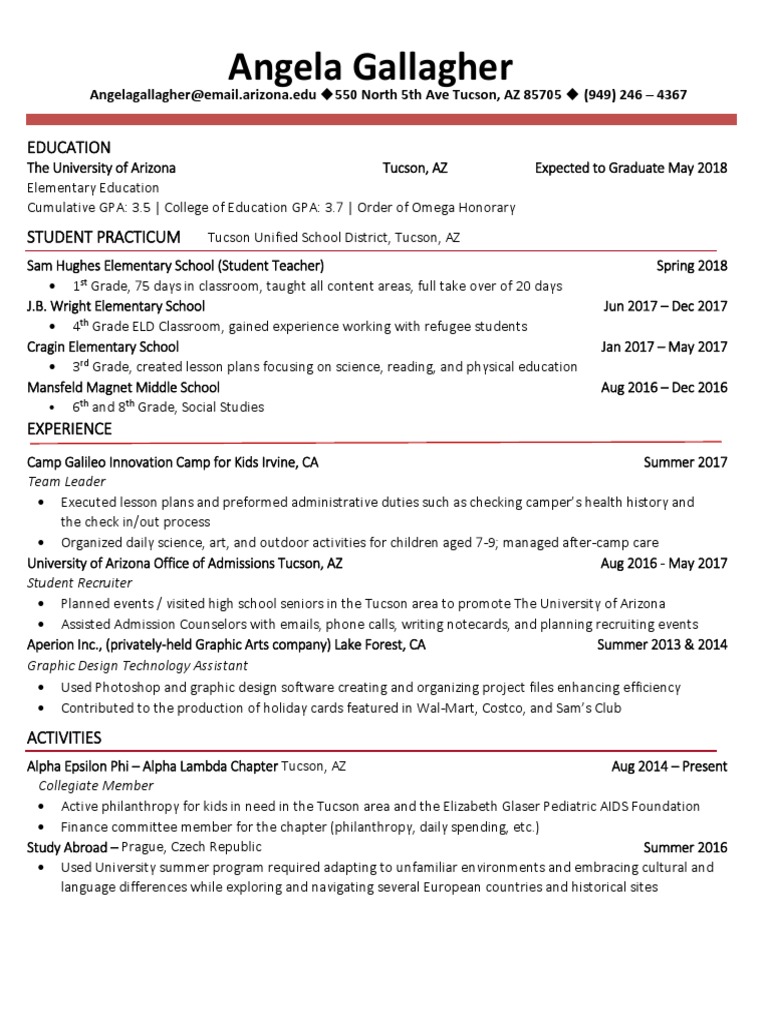 Angela Gallagher Resume Final | PDF | Primary Education | Schools