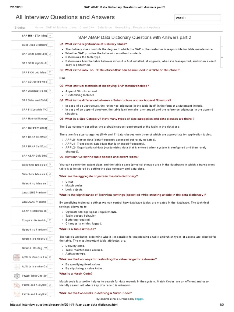 SAP ABAP Data Dictionary Questions With Answers Part 2 | PDF | Database Index | Databases