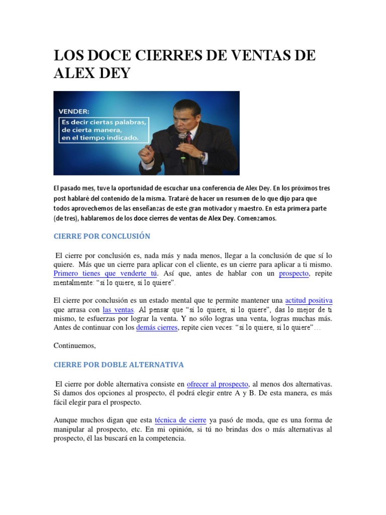 Técnicas de Cierre de Ventas de Alex Dey | PDF | Cliente | Verdad