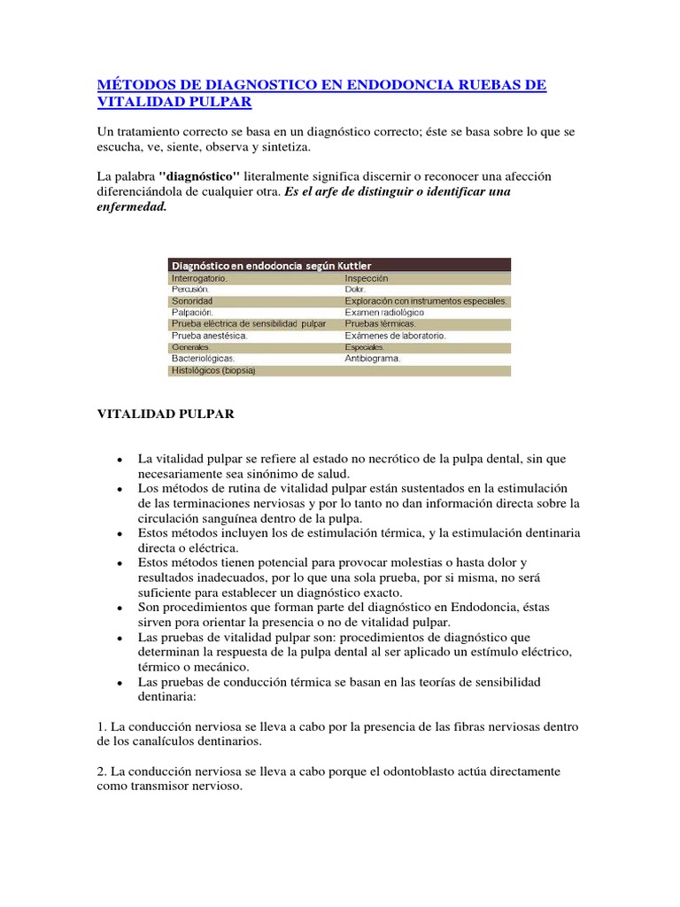 Métodos de Diagnostico en Endodoncia Ruebas de Vitalidad Pulpar | PDF | Dolor | Diente