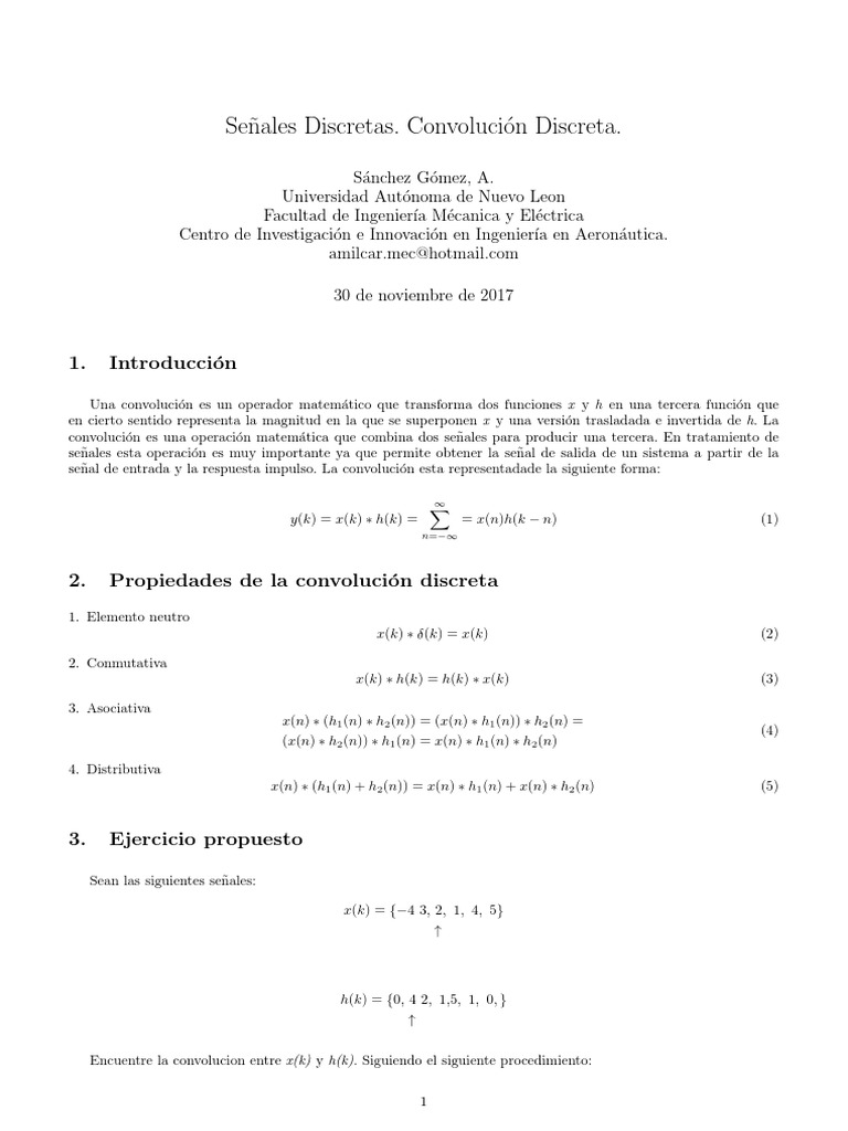 Convolución de Señales Discretas | PDF | Circunvolución | Enseñanza de ...