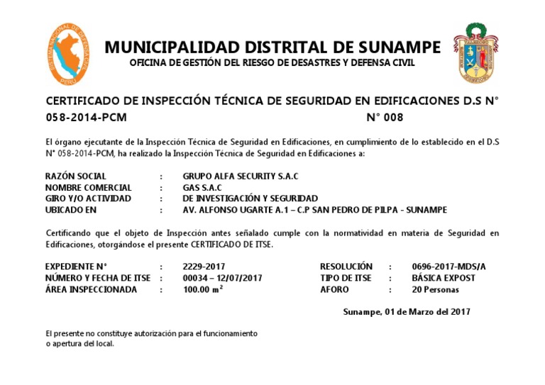 Certificado Itse | PDF