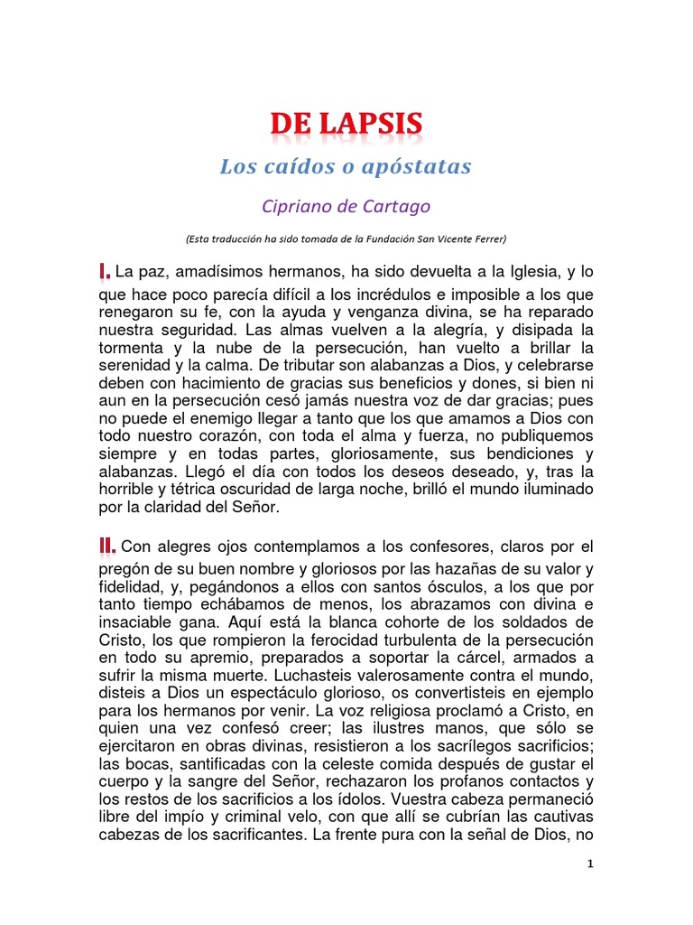 De Lapsis Cipriano de Cartago Diarios de Avivamientos | PDF | Perdón ...
