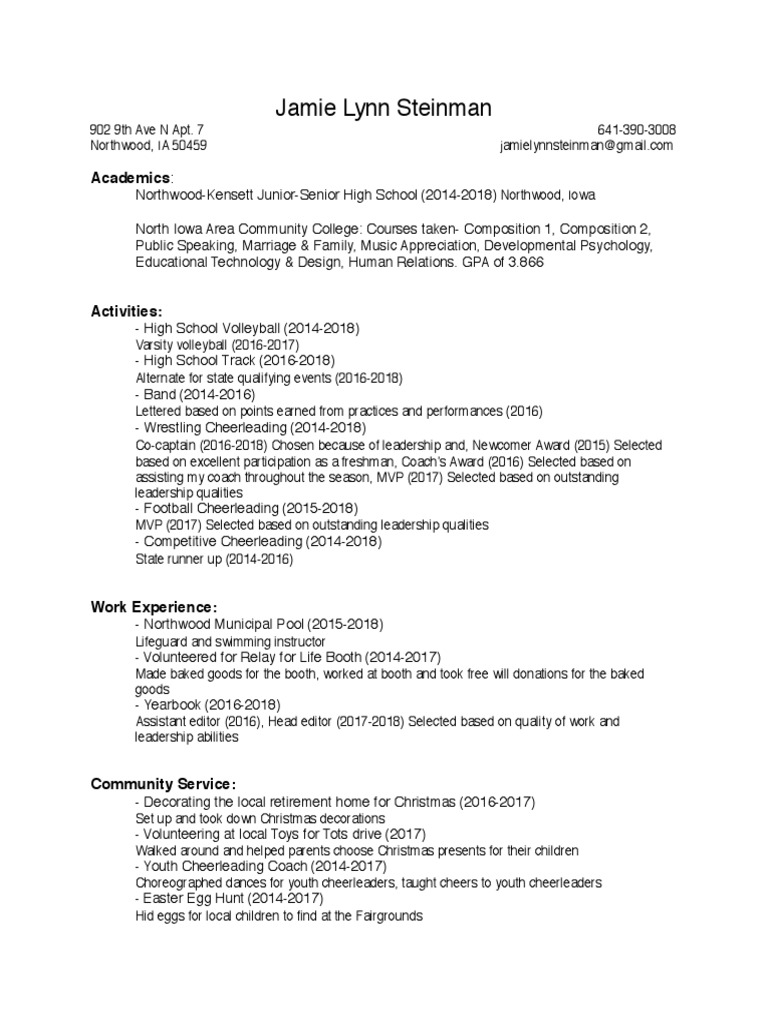 Senior Resume PDF | PDF | Cheerleading | Sports