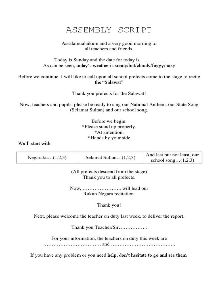 Assembly Script | PDF | Schools