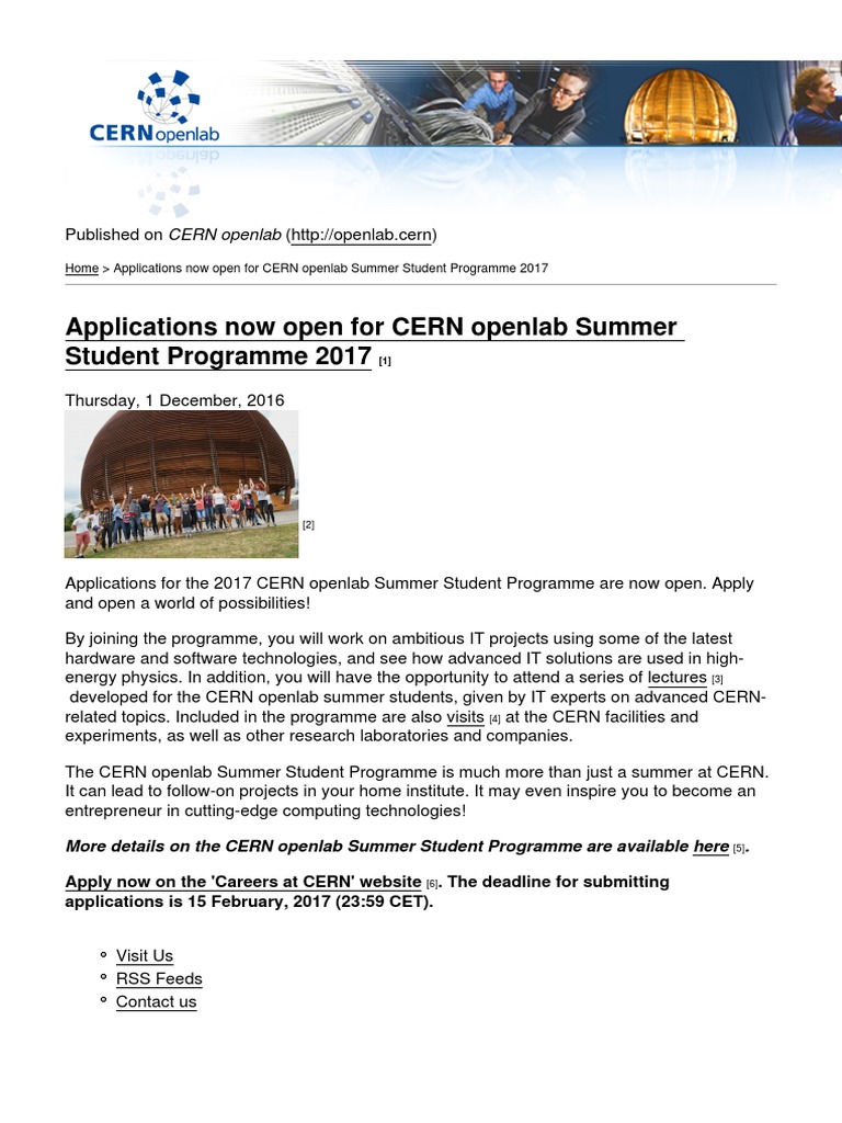 CERN Openlab - Applications Now Open For CERN Openlab Summer Student ...