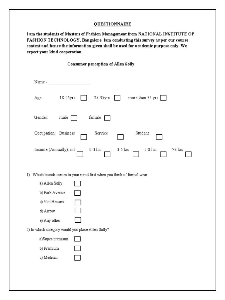 Consumer Behaviour Allen Solly Ques | PDF | Brand | Promotion And Marketing Communications