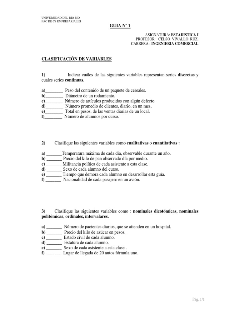 Guia 01 Clasificacion De Variables Pdf