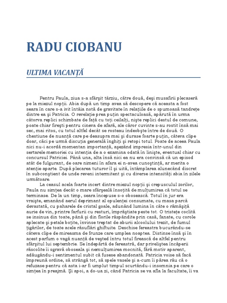Radu Ciobanu-Ultima Vacanta | PDF