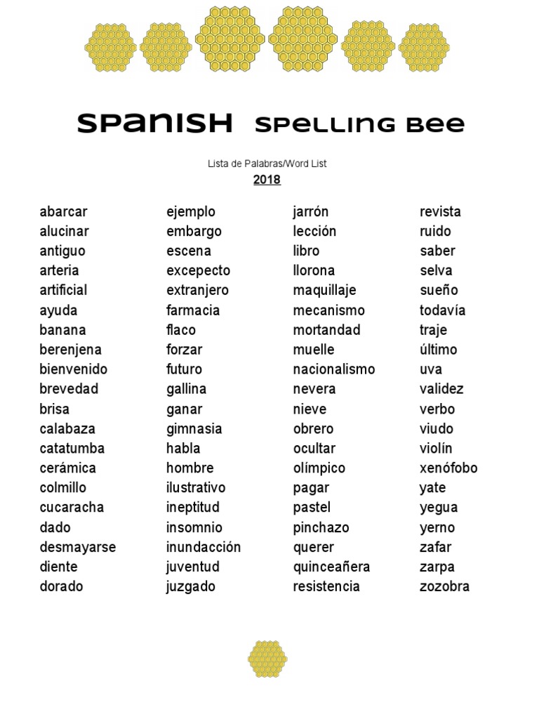 2018 Spanish Spelling Bee Word List | PDF | Naturaleza