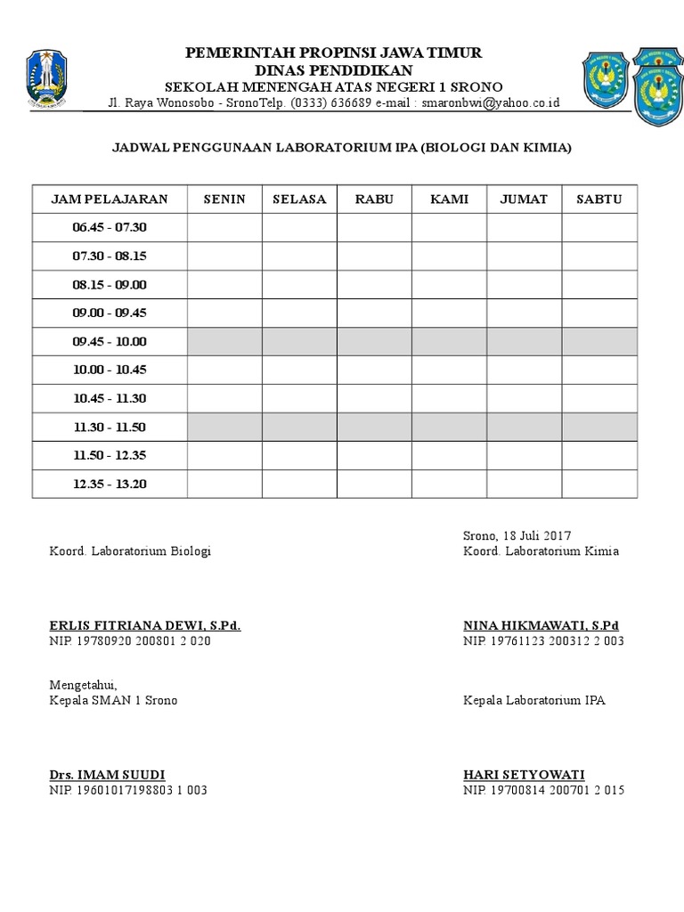 Jadwal Penggunaan Lab | PDF