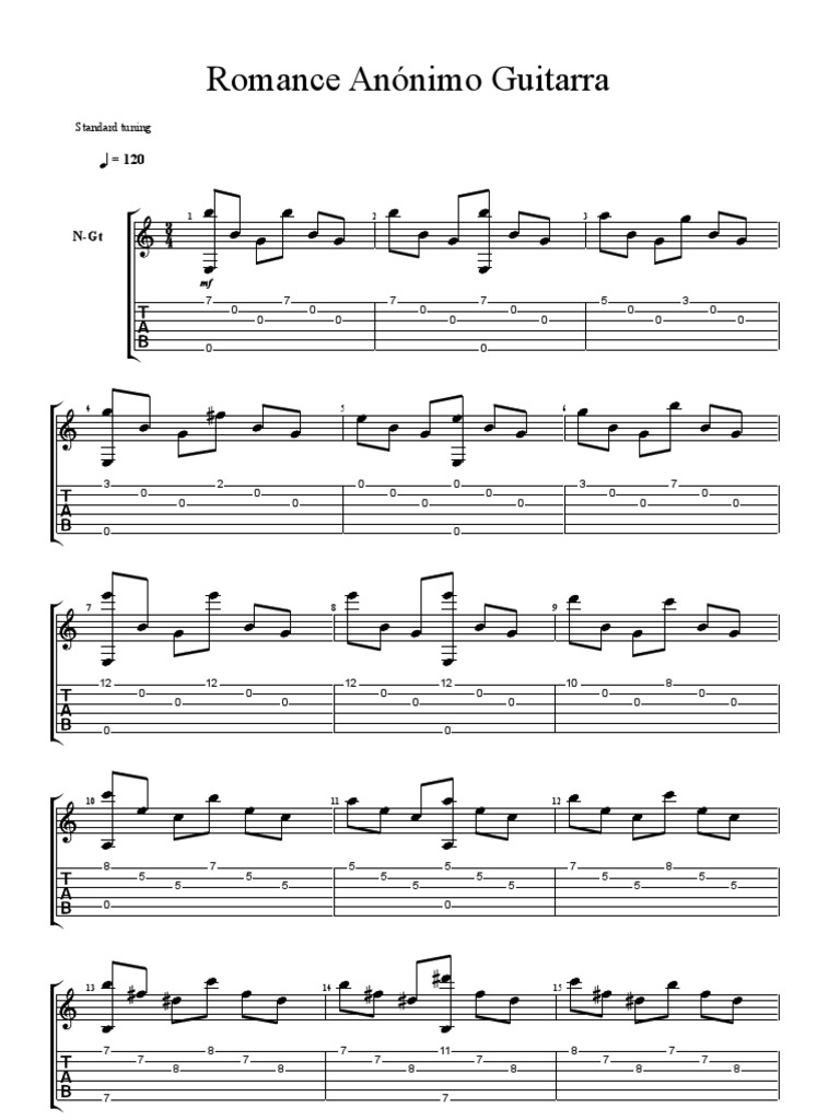 Romance Anónimo Guitarra Tab y Partitura PDF | PDF