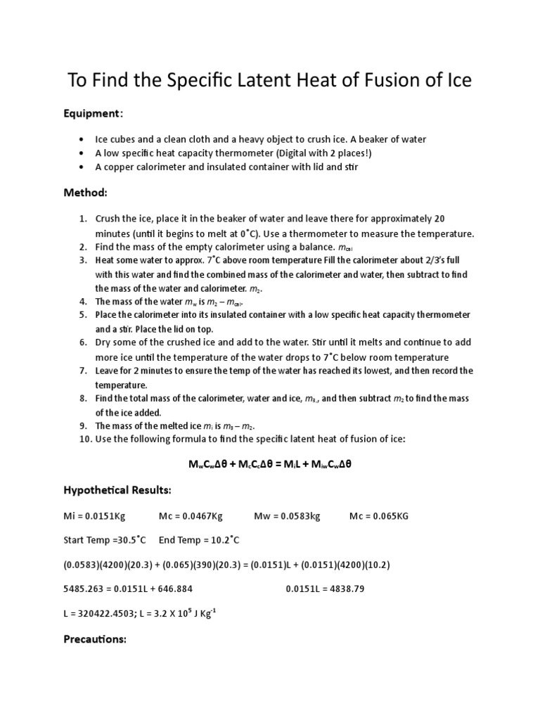 Specific Latent Heat of Ice Experiment | PDF | Heat | Ice