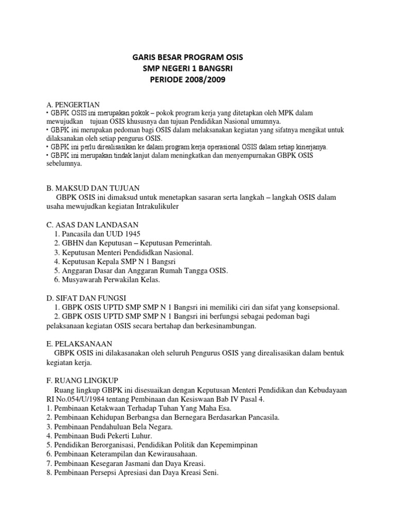 GBPK OSIS SMP N 1 Bangsri 2008/2009 | PDF